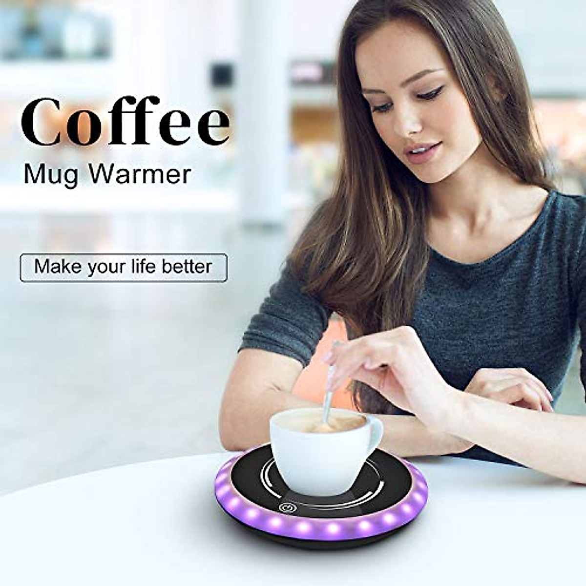Coffee Mug Warmer Cup Warmer: Electric Canlde Warmer Plate Smart Mug Warmer for Desk Auto Shut Off Beverage Warmer Constant Temperature Home Office Use for Milk Tea Cocoa Hot Chocolate Water