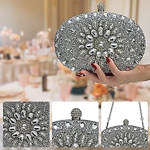 CORIOS Women Evening Bag Rhinestone Clutch Purse Sparkly Sequin Handbag Bridal Wedding Purse Crystal Clutch Bag Glitter Shoulder Bag Crossbody Bag for Wedding Banquet Cocktail Prom Party Silver