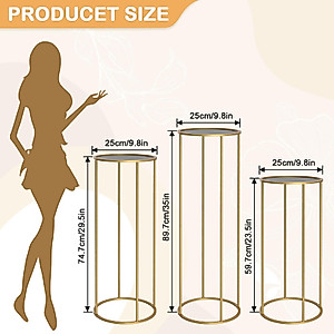 chamvis Gold Metal Plant Stand, 3 Pcs Tall Cylinder Pedestal Stands for Parties and Weddings, Gold Round Cylinder Tables for Living Room and Patio Decor