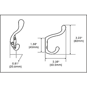 QCAA Heavy Duty Coat and Hat Hook Hanger, 3-3/8", Zinc Die Cast, Satin Nickel, 5 Pack, Made in Taiwan