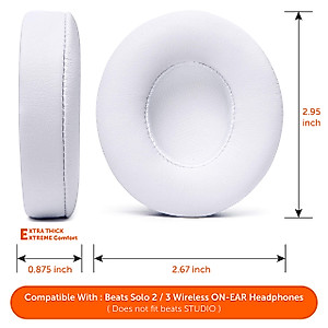 Wicked Cushions Replacement Ear Pads for Beats Solo 3 Wireless On Ear Headphones - Also fits Beats Solo 2 Wireless, Enhanced Noise Cancellation, Improved Comfort, Industrial Adhesive | White