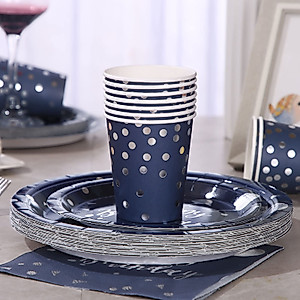 175 PCS Blue Birthday Party Decorations Blue and Silver Birthday Plates and Napkins Party Supplies for Happy Birthday Decor Serves 25 Guests