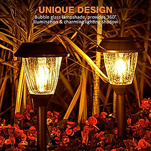 XMCOSY+ Solar Pathway Lights - 6 Pack Solar Lights Outdoor Waterproof, Auto On/Off 10-25 LM Warm White Glass Stainless Steel, Solar LED Lights Decorative for Yard Garden Lawn Driveway Walkway Sidewalk