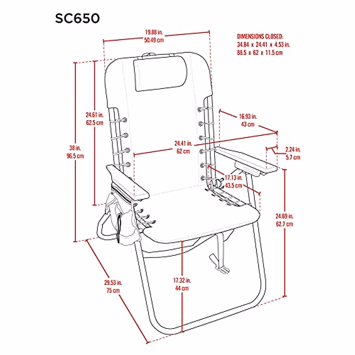 Rio Beach Hi-Boy 17" Suspension Folding Backpack Beach Chair - Aluminum, Pop Surf Stripes