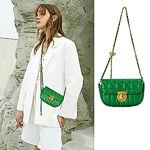 Milan Chiva Women's Crossbody Handbags Quilted Satchel Bag Ladies Stylish Evening Bag Clutch Purses with Chain Shoulder Strap Green ABU-MC-1001GN