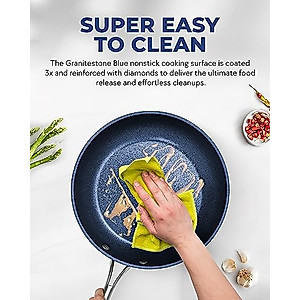 Granitestone Blue 8 Inch Non Stick Frying Pan Nonstick Pan with Mineral/Diamond Coating for Long Lasting Nonstick Frying Pan Skillet for Cooking with Stay Cool Handle, Oven/Dishwasher Safe, Non Toxic