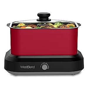 West Bend 87906R Slow Cooker Large Capacity Non-stick Variable Temperature Control Includes Travel Lid and Thermal Carrying Case, 6-Quart, Red