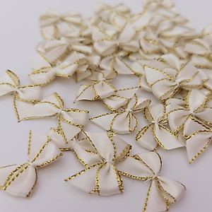 Micomon 50pcs 1.2-Inch Mini Ribbon Bows for Crafts Small Ivory Bows Christmas Decoration Embalishement Scrapbooking(Ivory)