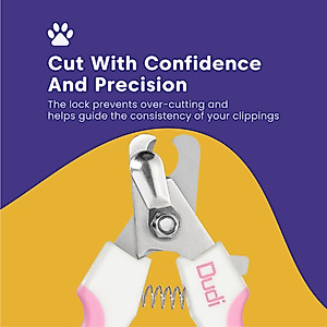 Dudi Pet Nails Clippers for Cats and Nail File - Cat Nail Trimmers with Lock Guard - Razor Sharp Grooming Clipper Trimmer Blades for All Breed Sizes - White Pink - Big