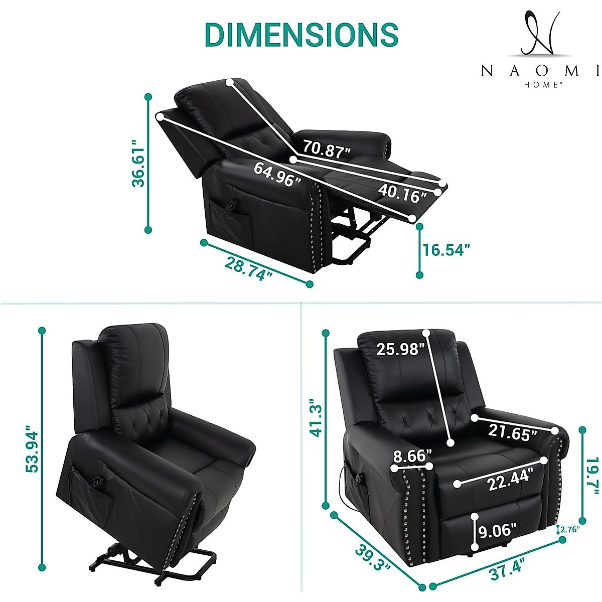 Tatiana Oversized Air Leather Power Lift Recliner Chair with Footrest, Reclining Chair with Remote Control, Premium Studded and Tufted Detailing, Side Pocket, Comfortable Power Lift Chair - Cream