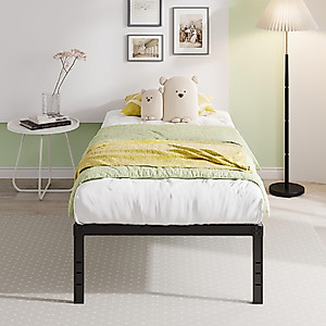 EMODA 18 Inch Twin Bed Frame No Box Spring Needed, Heavy Duty Tall Metal Twin Platform Bed Frames with Large Storage Space, Noise Free, Easy Assembly, Black