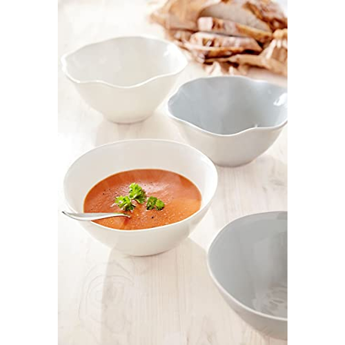 Portmeirion Sophie Conran Floret Stoneware All Purpose Bowls 7 Inch Set of 4 - Dishwasher & Microwave Safe Great Kitchen Home Use for Serving Cereal Soup Salad & More, Robins Egg