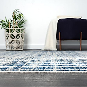 Abani Atlas 4'x6' Blue/Grey Area Rug, Striped Design - Durable Non-Shedding - Easy to Clean