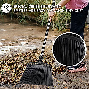 Kphico Heavy Duty Broom,Outdoor/Indoor Commercial Broom,Household Angle Broom with 56" Extendable Long Handle,Perfect for Courtyard Garage Lobby Mall Home Kitchen Room Office Floor Cleaning-Black