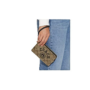 COACH Corner Zip Wristlet In Signature Canvas (IM/Khaki/Amazon Green)