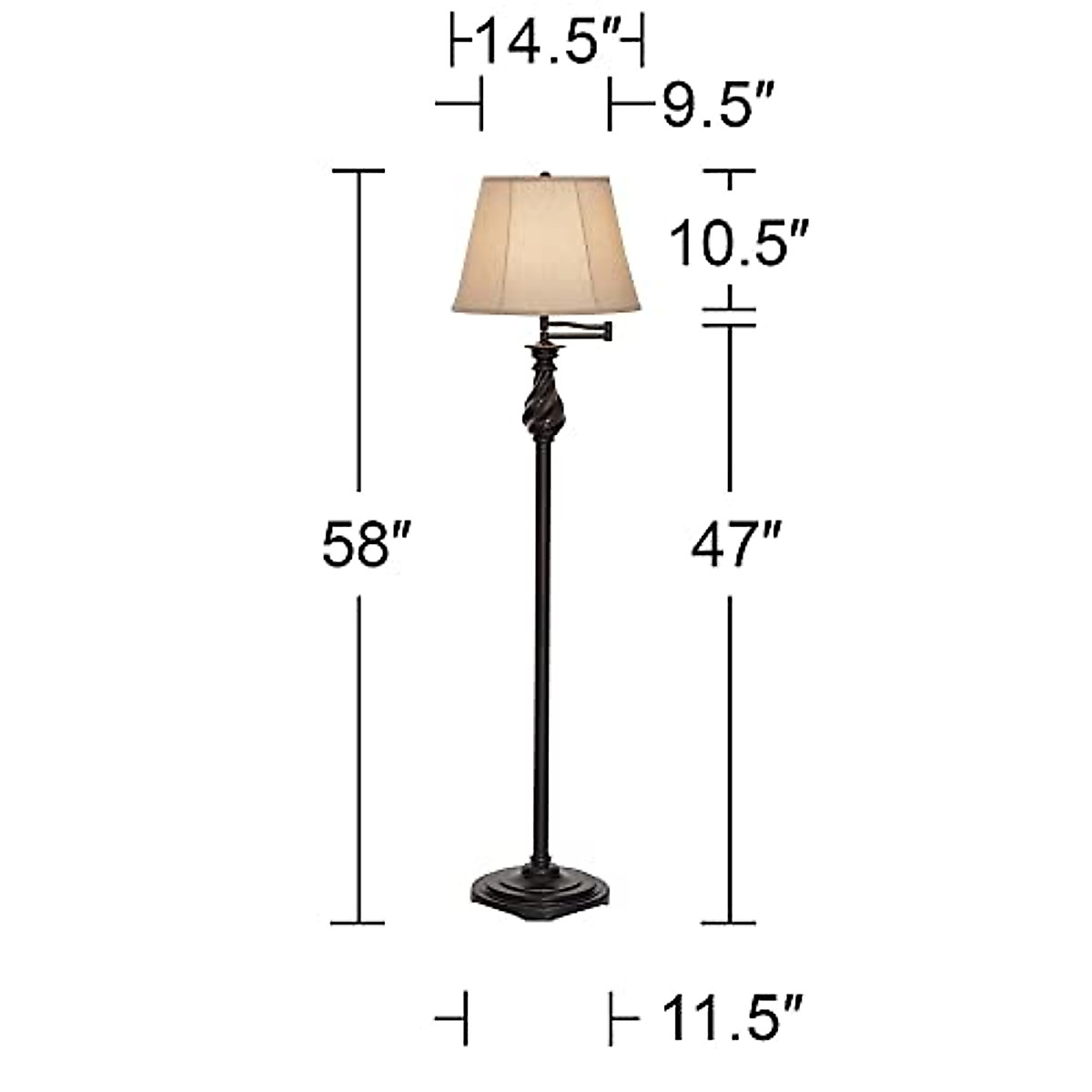 Regency Hill Traditional Adjustable Swing Arm Floor Lamp 58" Tall Painted Restoration Black Bronze Swirl Font Faux Silk Beige Drum Shade for Living Room Reading House Bedroom Family Home