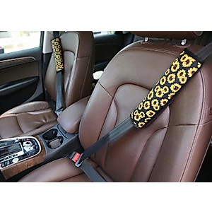 Bulopur Car Seat Straps Shoulder Pads,Yellow Sunflowers Printed Car Seat Strap Covers, Soft Seat Belt Covers for All Car Seats, Pushchair, 2 Piece