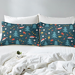 Christmas Themed Bed Sheets Full Size Christmas Tree Print Fitted Sheet for Boys Girls Kids Santa Claus Gifts Bed Set Happy New Year Xmas Bedding Set Christmas Eve Bedding