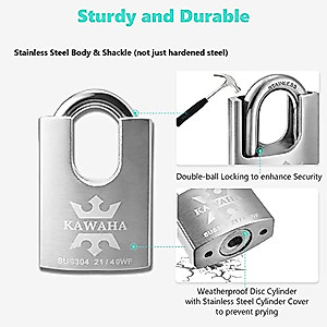 KAWAHA 21/40-4P High Security Stainless Steel Shrouded Padlock with Key for Both Indoor and Outdoor use (SUS304 Stainless Steel, Heavy Duty, Anti-Rust) (1-9/16 in. (40mm), Keyed Alike - 4 Pack)