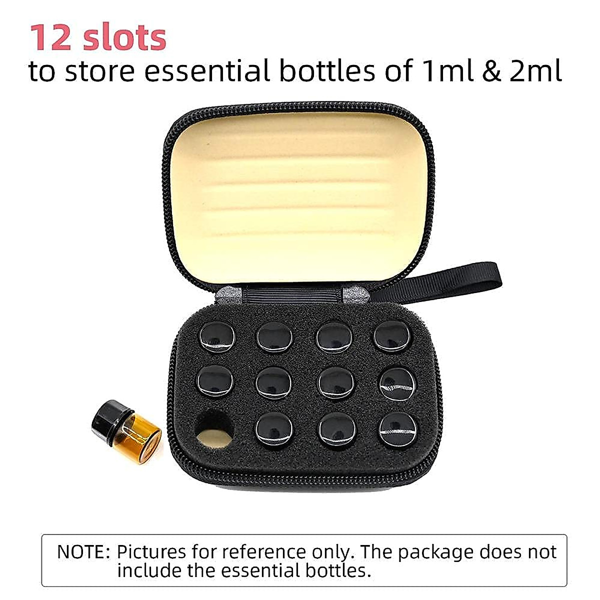 Dolovemk Essential Oil Storage Case 12 Holes-for Holds 3 ml Bottles,Traveling Carrying Case,Mini Essential Oil Carrying Organizer Storage with Metal Hard Shell Dense Foam Holds(Black)