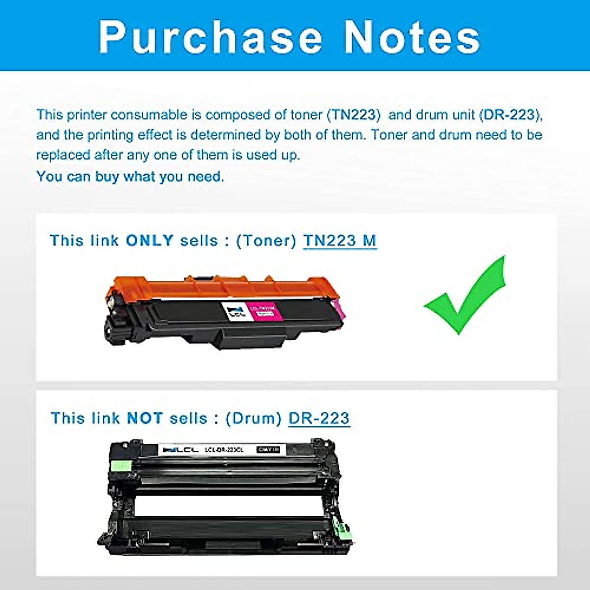 LCL Compatible Toner Cartridge Replacement for Brother TN223 TN-223 TN223M TN-223M HL-L3210CW HL-L3230CDW HL-L3270CDW HL-L3290CDW MFC-L3710CW MFC-L3750CDW MFC-L3770CD HL-L3230CDN (1-Pack Magenta)