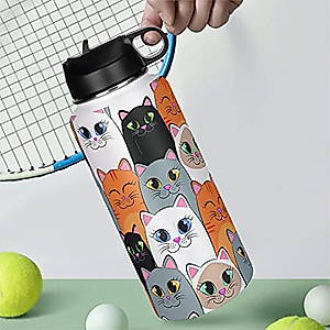 Greenieey Colorful Cats Insulated Water Bottle with Straw for Sports and Travel,Stainless Steel Thermos Flask for Adults＆Kids White 1000ml (32oz)