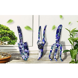 FLORA GUARD 3 Piece Aluminum Garden Tool Set - Trowel, Cultivator, Pruning Shear, Gift Set for Gardening Needs (Purple&Blue)