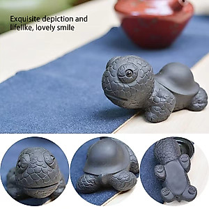 EAEDMY Purple Sand Tea Pet Angry Cat Bat Tortoise Puppy Figurine, Cute Kungfu Tea Pet Gift for Tea Lover Friend, Tea Table Desk Tearoom Home Decoration Ornament (1.Big Head Turtle)