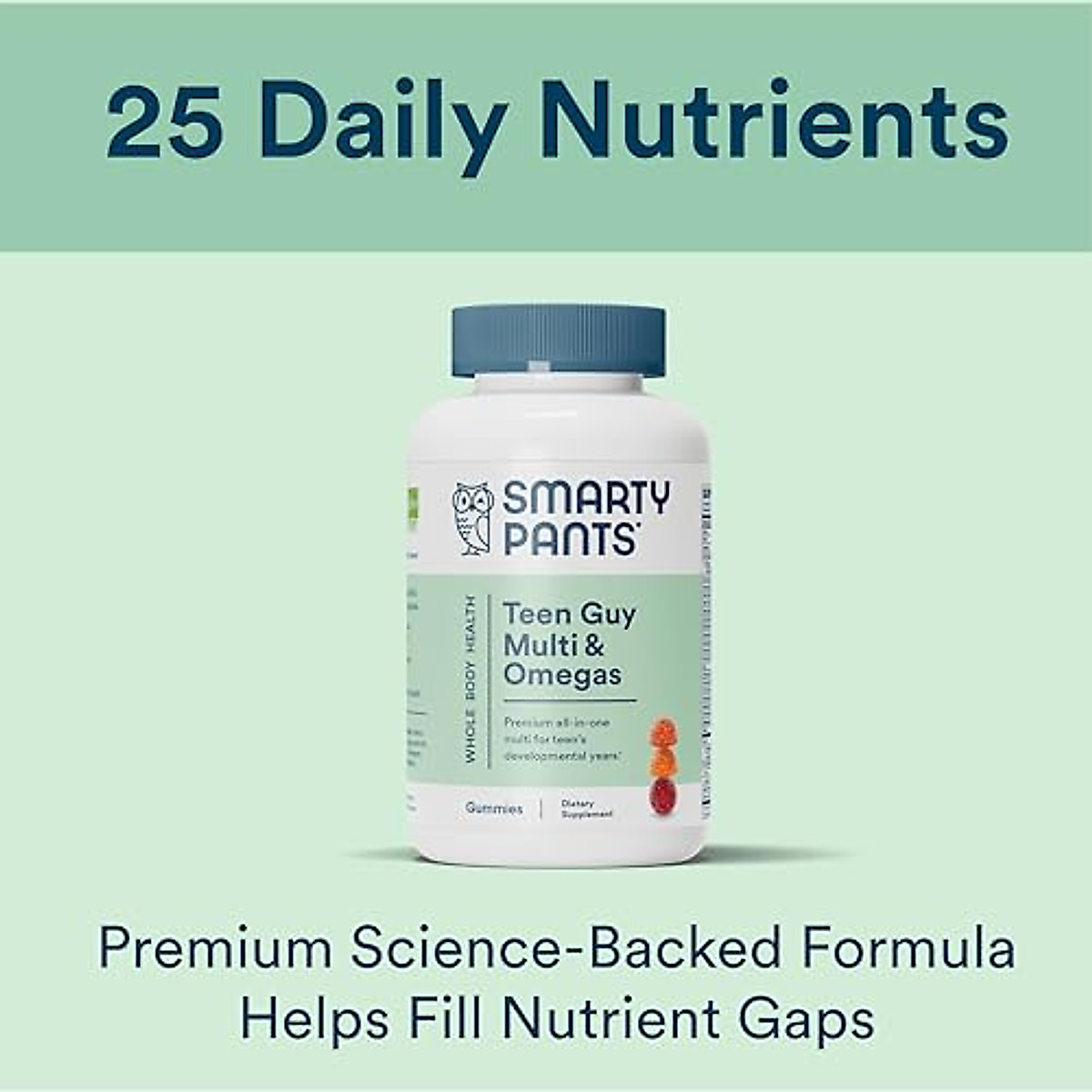 SmartyPants Teen Guy Multivitamin Gummies: Omega 3 Fish Oil (EPA/DHA), Vitamin D3, C, Vitamin B12, B6, Vitamin A, K & Zinc, Gluten Free, Three Fruit Flavors, 120 Count (30 Day Supply)