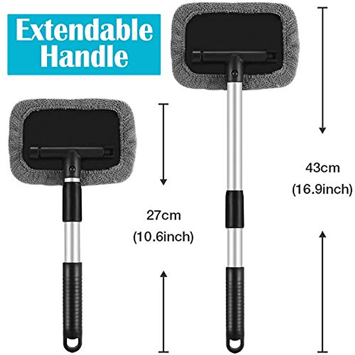 Fochutech Car Window Cleaner, Windshield Cleaner with Microfiber Cloth, Telescopic Car Window Windshield Cleaning Tool, Auto Glass Cleaner Wash Brush, Interior Exterior Car Cleaning Kit (Black)