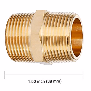 U.S. Solid Brass Pipe Fitting, Hex Nipple, 3/4" x 3/4" NPT Male Pipe Adapter