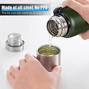 Insulated vacuum Thermo Bottle 500ml/16.9oz with cup Stainless steel coffee bottles for hot and cold drink water flask.(Green,500ml)