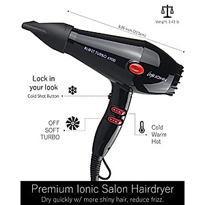 Powerful 2200w Ionic Hair Dryer, Fast Drying Professional Salon Blow Dryer, JOHN Blast Turbo 6900