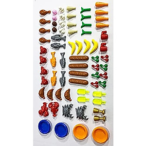 Brick Loot Over 90 Pcs Toy Sushi Food Building Blocks - City Kitchen Maki Roll Accessories Pack - Fits Lego Minifigures, Carrots Lobsters Crabs Bread Plates Apples Cherries Chicken Fish, Ice Cream