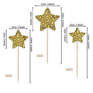 30 PCS Gold Little Star Cupcake Toppers Glitter Twinkle Star Cupcake Picks Baby Shower Cake Decorations for Wedding Engagement Bridal Shower Kids Birthday Party Supplies Mixed Size