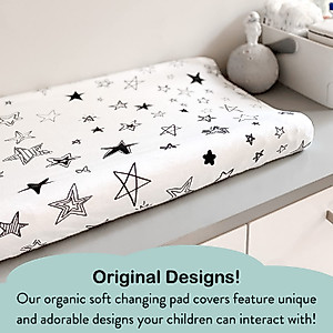 Norani Baby Changing Pad Cover | Softest Organic Cotton | Diaper Changing Pad Cover | Fitted | Infant and Toddler | Black and White Stars