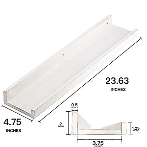 COLLECTIVE HOME - Floating Shelves Set of 2, Photo Picture Ledge Shelves, Rustic Wood Wall Mount Shelves for Bedroom, Living Room, Office, Kitchen, 23 Inch, White