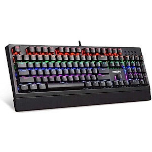 Philips Corded Mechanical Gaming Keyboard | RGB Ambiglow FX & Key Light Maps | Anti-Ghosting, N-Key Rollover | Clicky, Light-Touch Blue Switches (SPK8403)