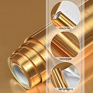 Cohoo Home Gold Stainless Steel Contact Paper for Appliances Gold Brushed Metal Look Wallpaper Stainless Steel Peel and Stick Self-Adhesive Waterproof Wallpaper for DIY Cabinets Decor 17.7inW 78.7inL