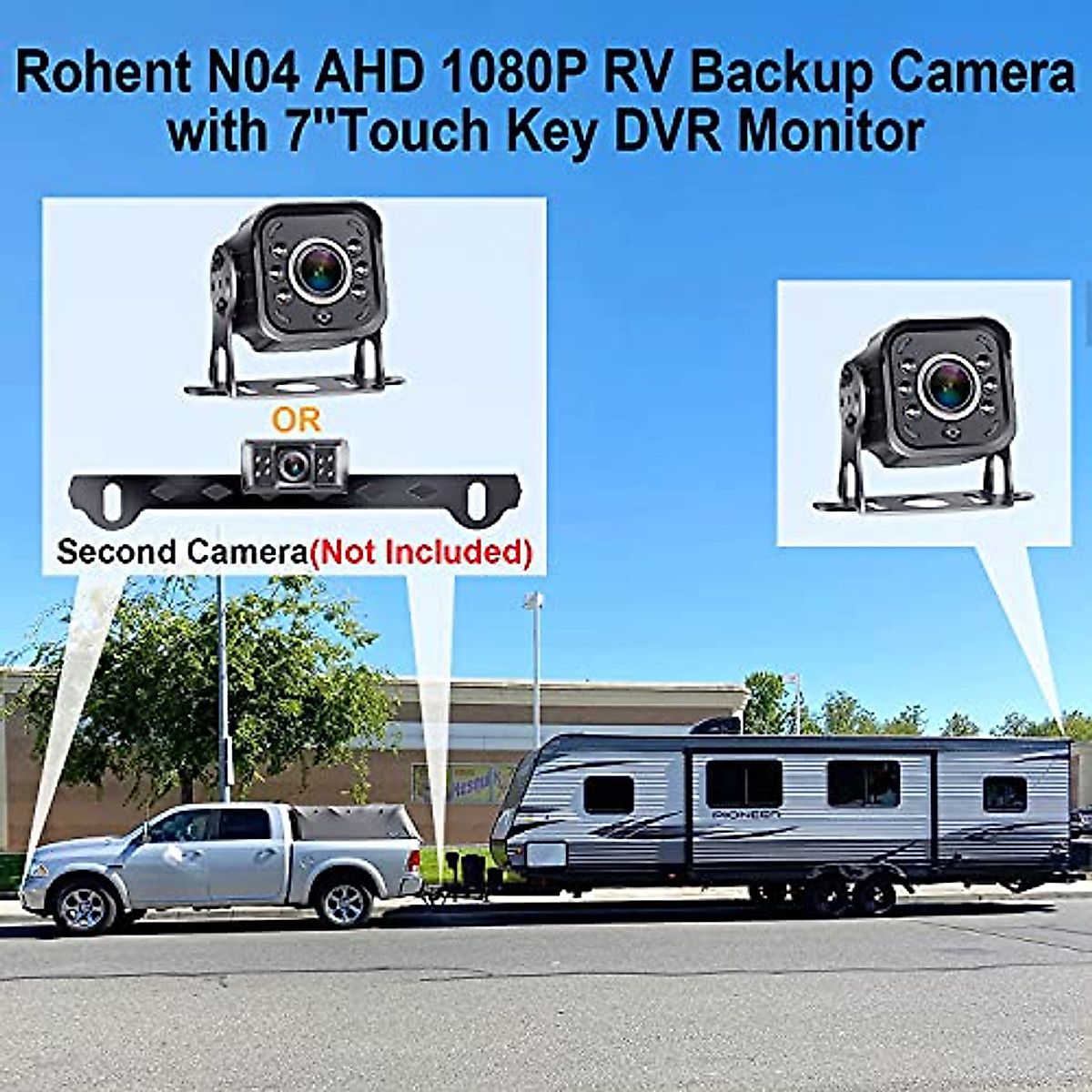 Rohent RV Backup Camera Wired HD 1080P 7 Inch Monitor DVR Recording Touch Button Split Screen Two Channels Rear View Reverse Cam System Waterproof Infrared for Car Truck Travel Trailer Camper N04