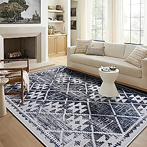 Leesentec Rugs Modern Non-Slip Soft Area Rugs for Living Room/Bedroom/Dining Room Carpet Floor Mat Home Decorative (Navy Blue/Ivory, 3'11"×5'3")