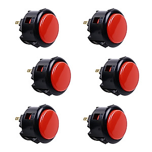 Sanwa 6 pcs OBSF-30 Original Push Button 30mm - for Arcade Jamma Video Game & Arcade Joystick Games Console (Black & Red) S@NWA