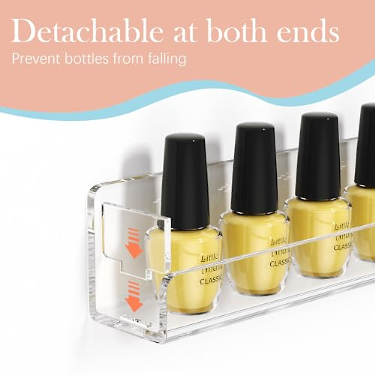 FEMELI Nail Polish Wall Rack: 6 Shelves 15 Inch Clear Acrylic Nail Polish Organizer for 66-90 Bottles Multi-Purpose Acrylic Floating Shelves (15 Inch, Clear)