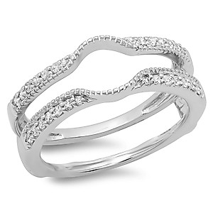 Dazzlingrock Collection 0.25 Carat (ctw) 14K Round Cut Diamond Wedding Enhancer Guard Double Ring 1/4 CT, White Gold, Size 5