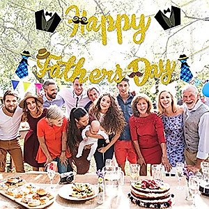 Partyprops Happy Father's Day Banner Gold Glitter - Father's Day Decorations - Fathers Day Party Decorations - Father's Day Bunting Banner - Fathers Day Garlands - Fathers Day Family Photo Backdrop