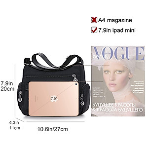 Nylon Crossbody Bags for Women Multiple Pockets Shoulder Purses Small Ladies Satchel Purse with Adjustable Strap Black