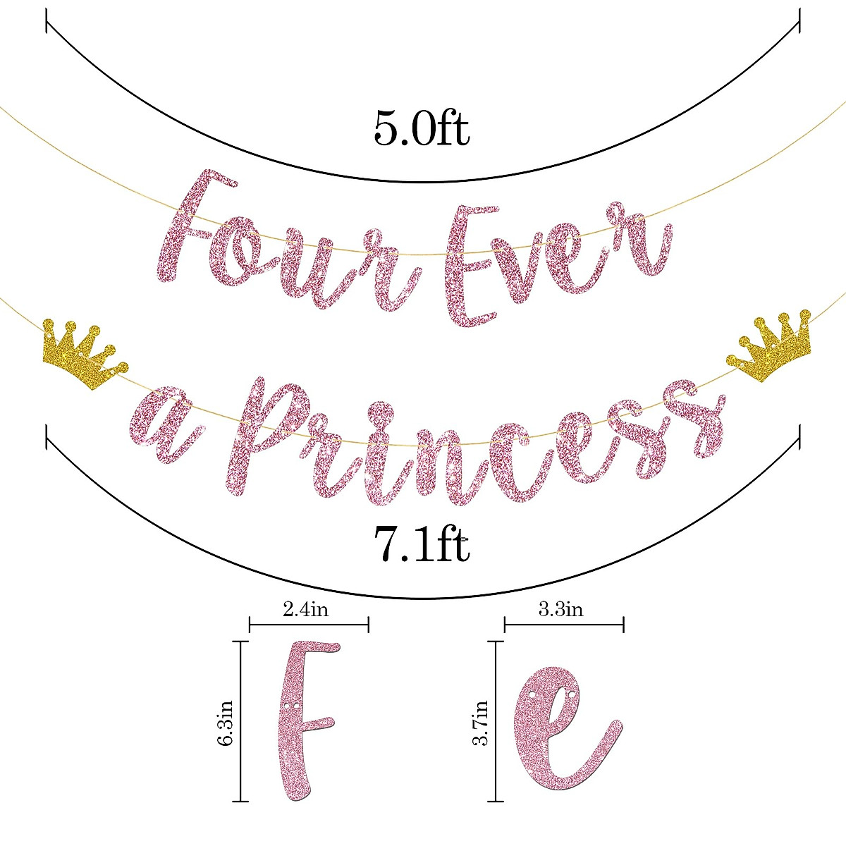 Talorine Four Ever A Princess Banner, Princess 4th Birthday Party Decorations, Princess Themed 4 Years Old Birthday Party Supplies,Pink Glitter