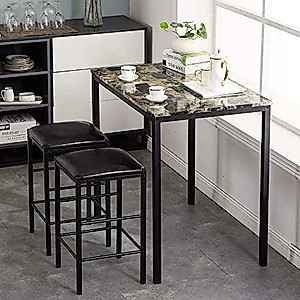 Dining Chair Modern Classic Black Style 3 PCS Counter Height Set Table 2 Kitchen Bar Furniture Thick Sturdy Suitable for Your Luxury Place Elegant Touch Stylish Dinner Room Home Office Restaurant QZPU