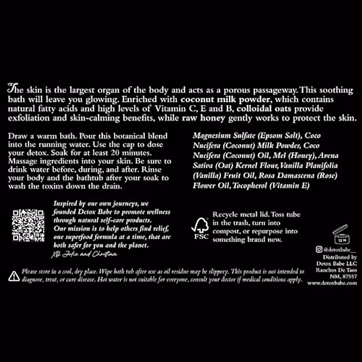 Detox Babe Bye Bye Dry Organic Detox Bath Salt Soak (8 oz) | Epsom Salt, Coconut Milk Powder, Raw Organic Honey, Colloidal Oat, Vanilla, Rose Bath Soak | Herbal Essential Oils Soak | Spa Bath Gift