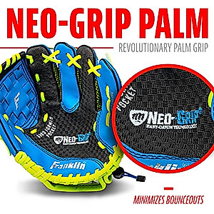 Franklin Sports Kids Baseball Glove - NeoGrip Boys + Girls Youth Tball Glove - Toddler + Youth Teeball, Baseball + Softball Mitt - Right Hand Throw - 9.5" ,Blue